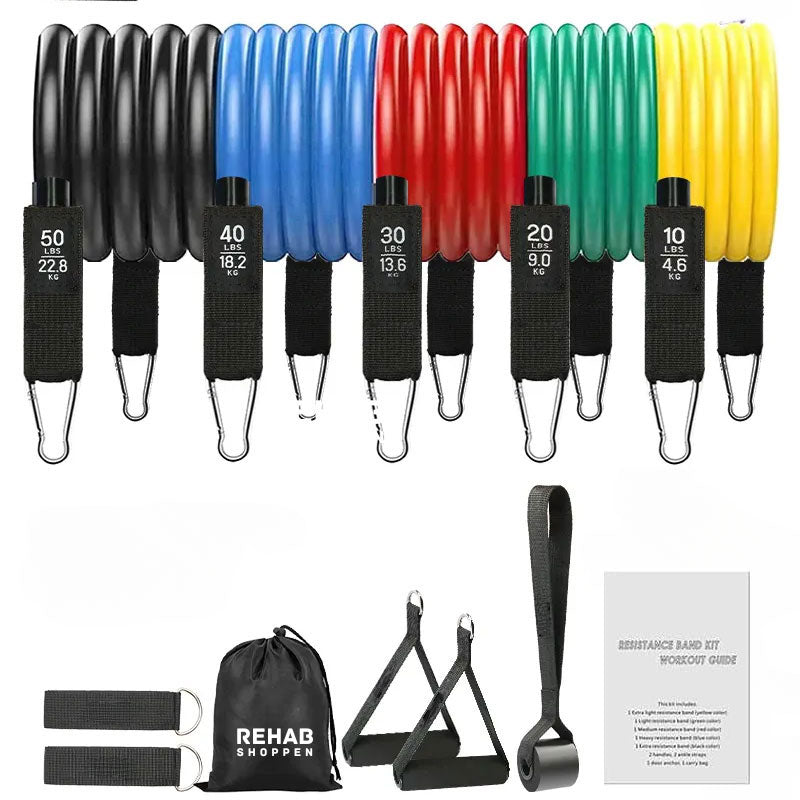 Träningsband Kit med Handtag – Set med 5 Motståndsband i Olika Styrkor ...